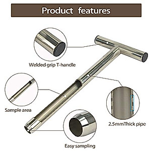 HiHydro Soil Sampler Probe 12 Inch Stainless Steel with 2 Pcs Reusable Sample Bags, T-Style Handle Soil Test Kits Soil Probes for Soil Sampling Plant Care Garden Lawn Farm