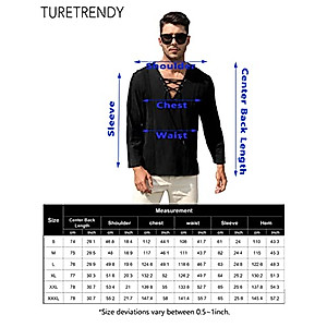 TURETRENDY Men's Cotton Linen Henley Shirt Lace Up Long Sleeve V Neck Casual Beach Hippie Shirts Black 3XL