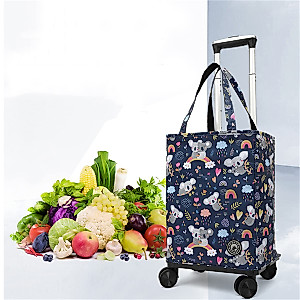 LUFISH Collapsible Trolley Bag,Reusable Grocery Bag on Wheels Large Capacity Grocery Cart Durable Wheels, Sturdy Sewing,Great for Shopping, Supermarket, Travel,F,M
