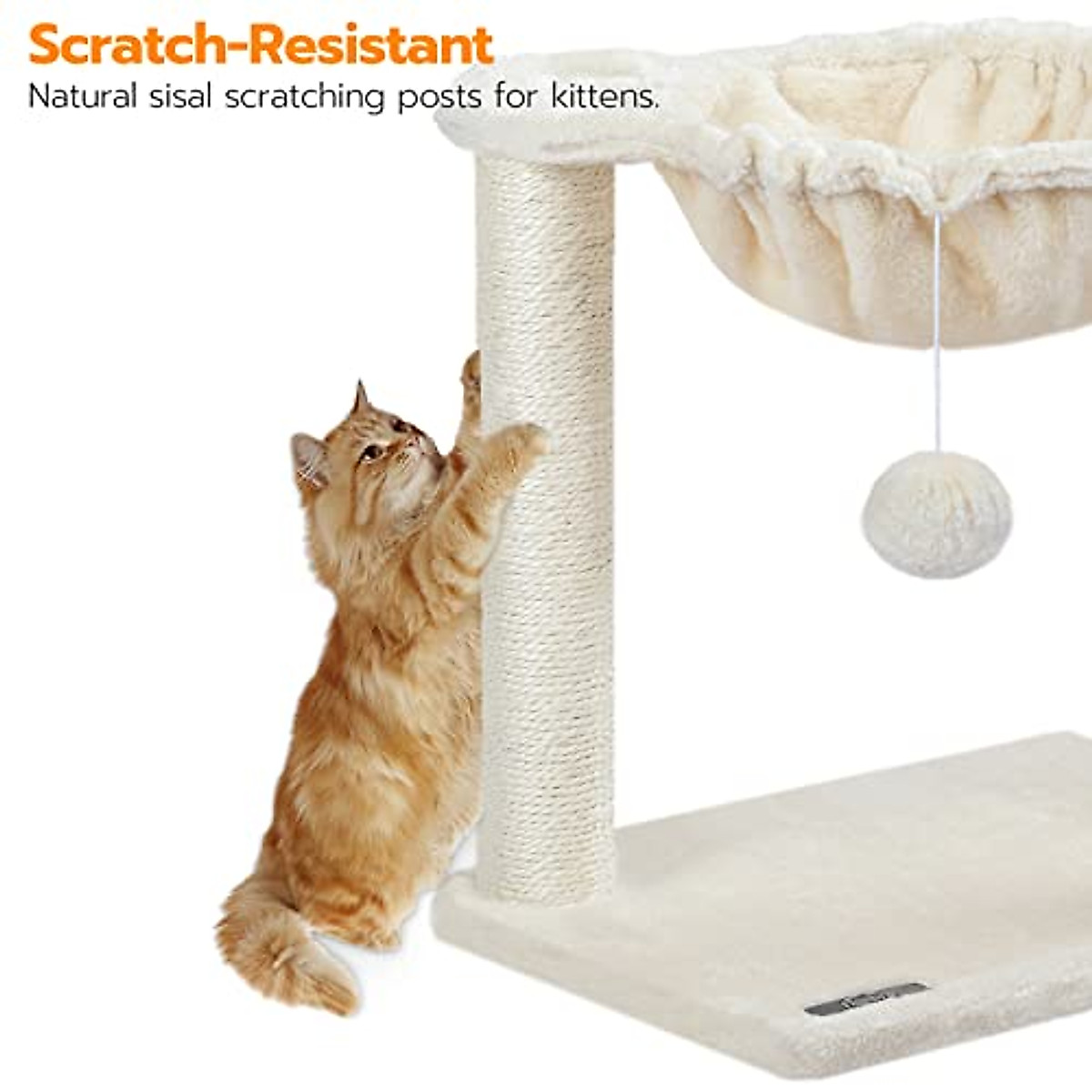 HOOBRO Cat Tree Tower for Indoor Cat, Small Cat Pet House Furniture for Kitten, 15.7 x 11.8 x 16.5 Inches, Plush Soft Hanging Basket Perch Hammock, with Sisal Cat Scratching Posts, Plush Toy BE08CT03