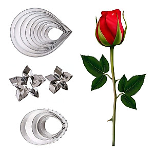 18pcs Gumpaste Flower Mold Austin Rose Petal Calyx Leaf Cutter Set Sugarcraft Fondant Modelling Tools for Cake Decorating, Chocolate, Soap, Gum paste