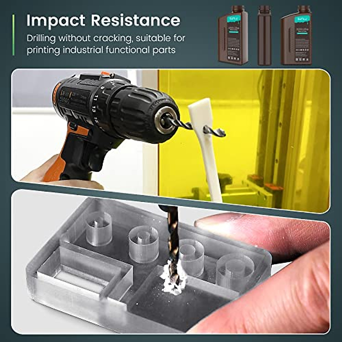 SUNLU 3D Printer Resin, 1000g ABS-Like High Toughness Resin for 4k/6k/8k LCD/DLP/SLA Resin 3D Printer, 405nm UV Curing 3D Printing Resin, Good Resistance, Non-Brittle & High Precision, Grey 1000g