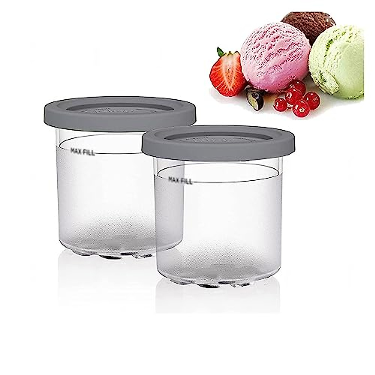 EVANEM 2/4/6PCS Creami Deluxe Pints, for Ninja Creamy Pints,16 OZ Pint Containers Bpa-Free,Dishwasher Safe Compatible NC301 NC300 NC299AMZ Series Ice Cream Maker,Gray-2PCS
