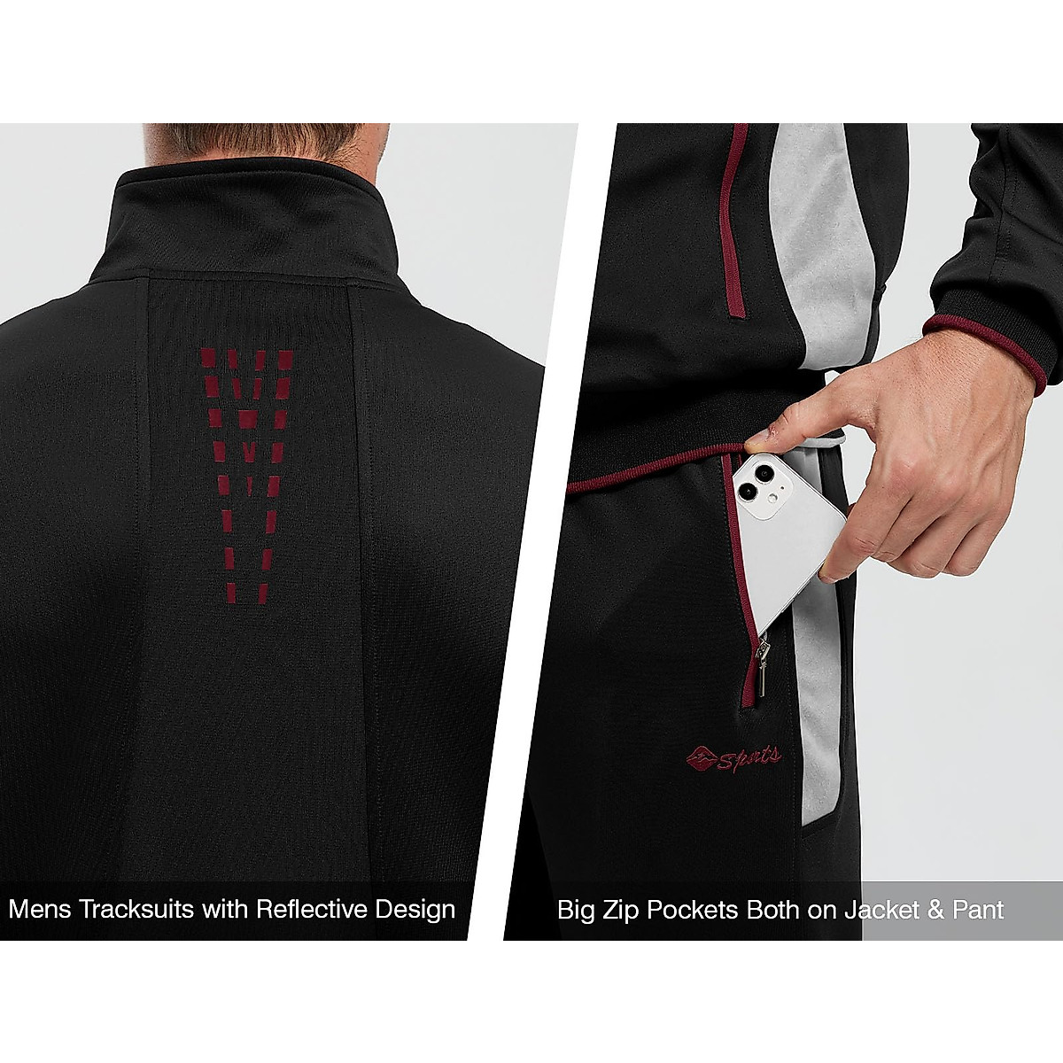 TBMPOY Men's Tracksuits Sweatsuits for Men Set Track Suits 2 Piece Casual Athletic Jogging Warm Up Full Zip Sweat Suits Black/Wine Red XL