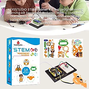 KEYESTUDIO Starter Kit for Arduino with Plus Controller Board,28 Programming Projects Tutorial,Compatible with Arduino IDE,DIY Electronics Kit for Beginners Kids Adults