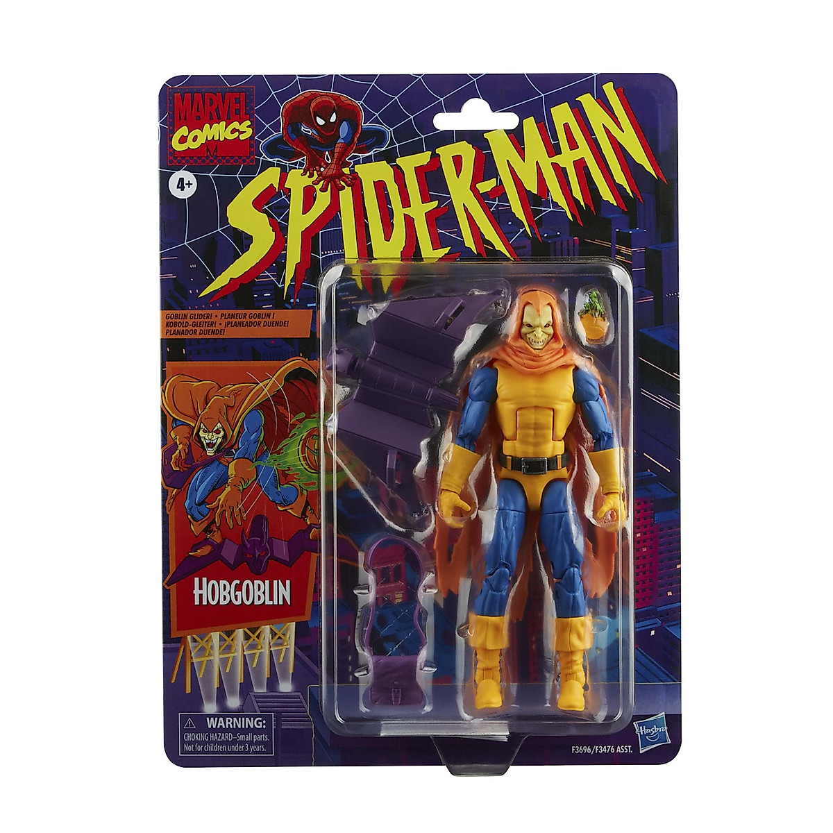 Spider-Man Marvel Legends Series 6-inch Hobgoblin Action Figure Toy, Toy Biz Inspired Design, includes 3 Accessories: Glider, Pumpkin Bomb, Satchel