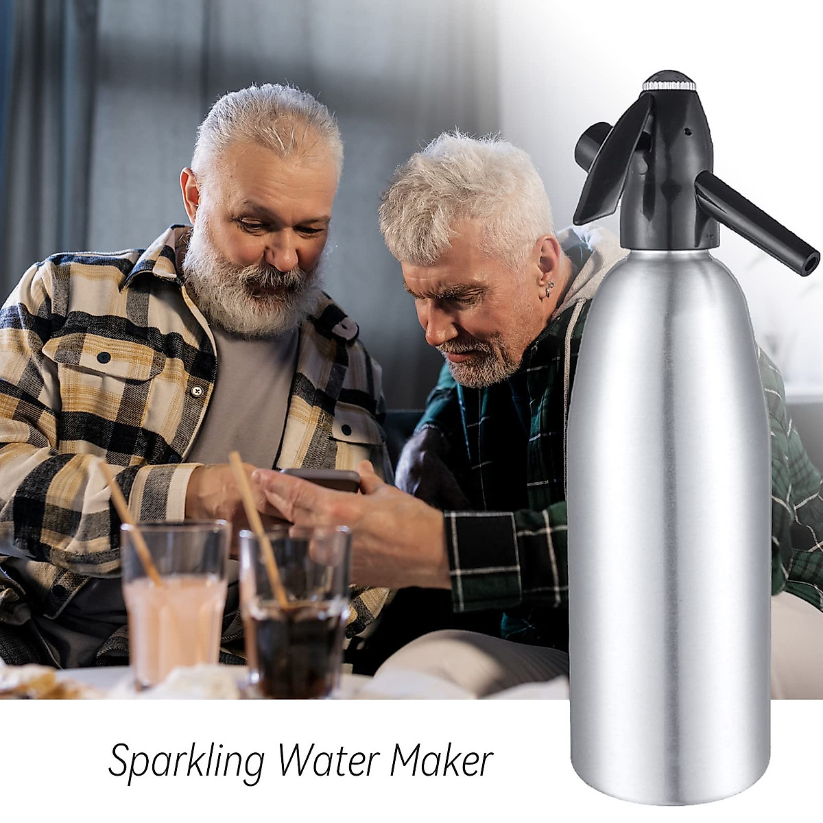 Soda Siphon, 1L Soda Maker Sparkling Water Maker Portable Soda Maker, Aluminium Carbonated Water Machine for Home Bar Making Cocktails DIY Sparkling Drinks, Use 8 gram CO2 Cartridges (Not Included)