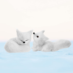 Simulation Fox Toy 2 Piece Fur Fox Model Stuffed Fox Ornament Static Action Figures Fox Squatting Sleeping Plush Mini Fox for Home Office Bag Decoration 5.5 x 2.76 Inch, 3.15 x 2.36 Inch (White)