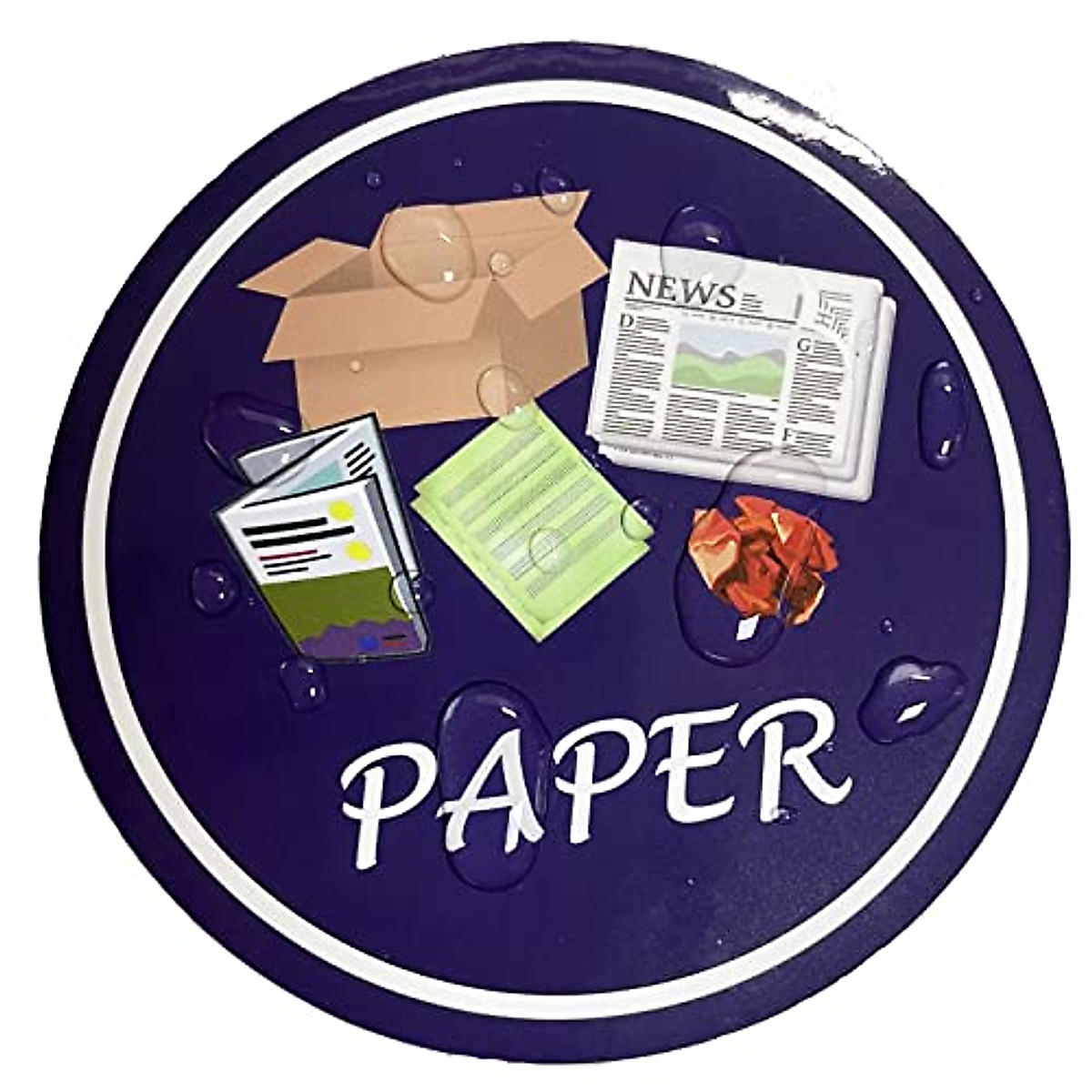 Set 6 Recycle Sticker for Trash Can Bins, Waterproof Anti-UV Strong Adhesive, Signs Decals Paper Glass Plastic Metal Trash Food Waste - Diam. 3.86"