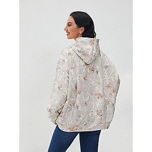 Womens Camo Hoodies Maple Leaf Print Oversized Sweatshirt Fleece Pullover Sweatshirts Long Sleeve with Pocket Fall Outfits