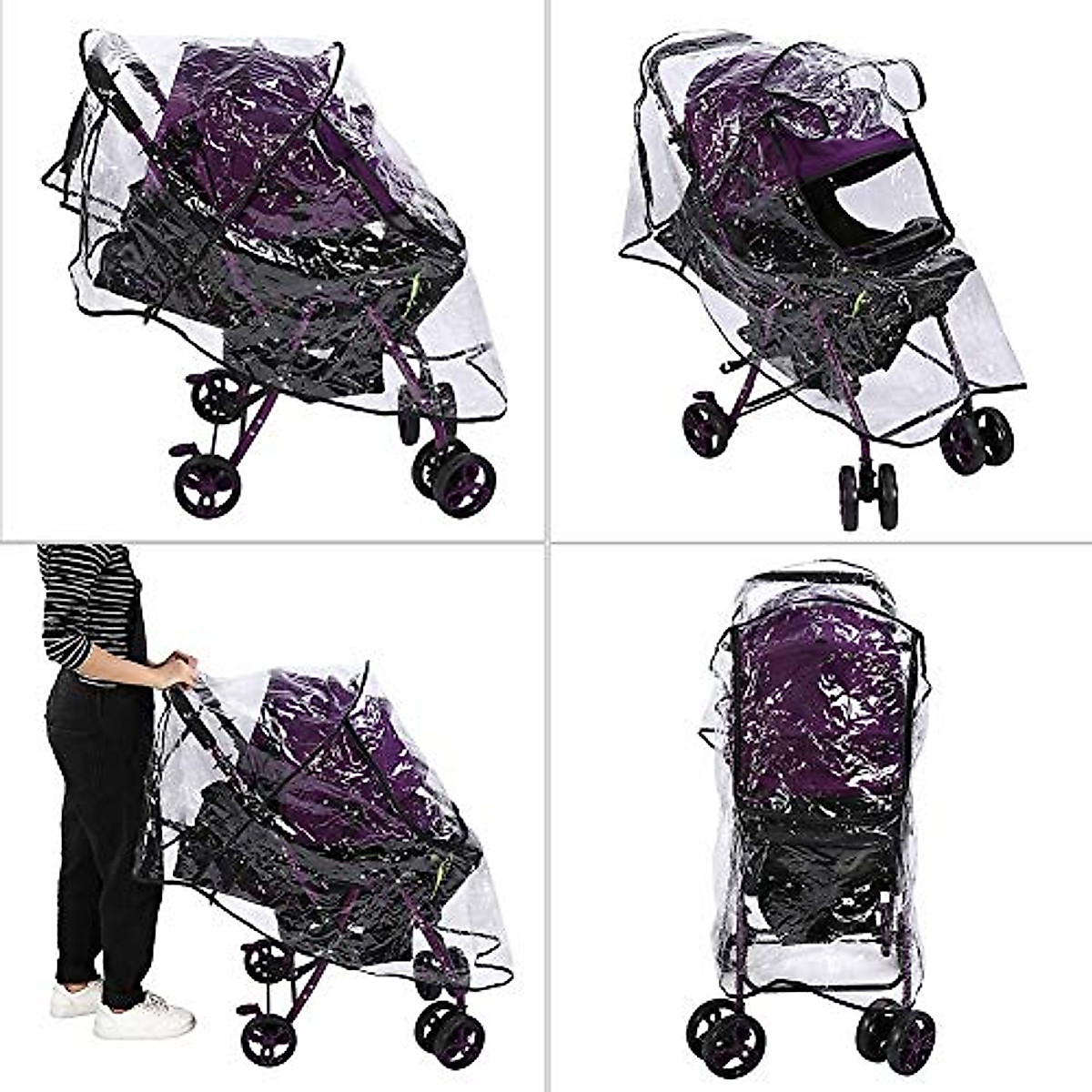 Stroller Rain Cover, PVC Universal Waterproof Baby Pram Rain Cover Wind Shield Pram Accessory Windproof Protection Protect from Snow Travel Weather for Jogging Pushchairs
