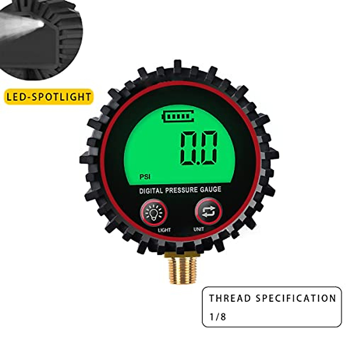 Moioee Car Digital Tire Pressure Gauge, High Precision 0.1 Display Resolution, 3-255PSI LCD Backlight Tire Pressure Gauge, Copper Tyre Air PSI Meter, Car Accessories for Motorcycle SUV Truck (1/8)
