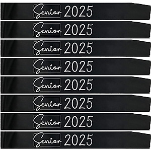 Generic Senior Sash 2025, 8 Pack Silver Glitter Black Satin Finally Graduated Senior Cheerleader Sashes for Class of 2025 Graduation Party Supplies