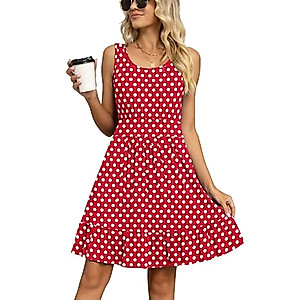 LILBETTER Women's Beach Dresses for Women Casual Summer Sexy Knee Length Mini Dresses(F Red Polka Dot, XX-Large)