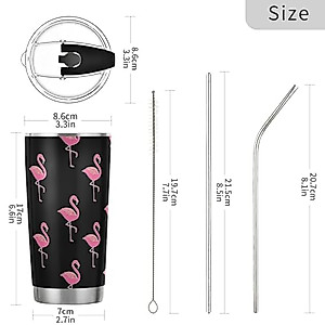 Lovely Flamingos Black Coffee Tumbler Cups Stainless Steel Tumbler with Lid and Straw Water Cup Insulated Tumblers Travel Coffee Mug Bottle for Ice Cold Hot Drink Outdoor Men Women