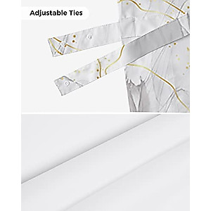Tie Up Valance Curtains Abstract White Grey Marble Stone Kitchen Cafe Valances for Windows,Rod Pocket Adjustable Balloon Window Shades for Living Room Bathroom Natural Agate with Gold Line,1 Panel