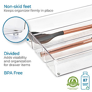 iDesign Linus Kitchen Drawer Organizer for Silverware, Spatulas, Gadgets - Clear 13.8" x 10.5" x 3"