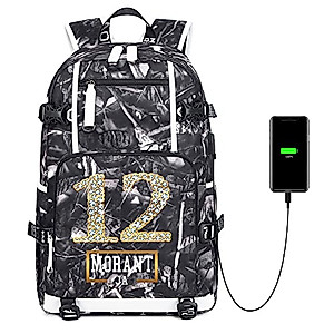 Ansigeren Gold number 12 Basketball Player Star JA Creative Backpacks Sports Fan Bookbag Travel Student Backpack For Men Women (1)