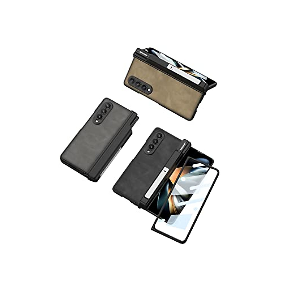 BAILI Samsung Galaxy Z Fold4 Leather Case with S Pen Holder & Screen Protector,Integrated Shell and Membrane Galaxy Z Fold4 Case,360° All-Inclusive Cover Attached Kickstand for Galaxy Z Fold 4 Grey