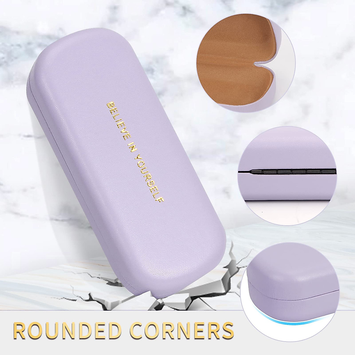 Unaone 2 Pack Eyeglass Case for Women Man, Light Portable Hard Shell Sunglasses Case Clamshell Glasses Protection Case,Pink and Purple