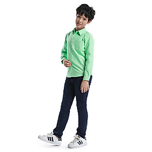 Phorecys Boys' Oxford Dress Shirts Long Sleeve Button Down Solid Dress Shirt N004 Green Tag 100CM - 2T