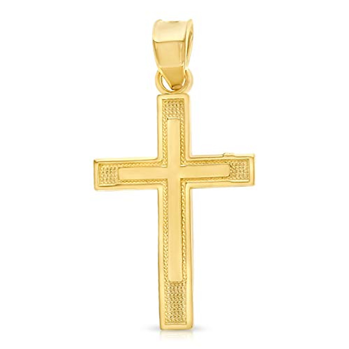 14K Yellow Gold Cross Charm Pendant with 0.9mm Wheat Chain Necklace - 24"