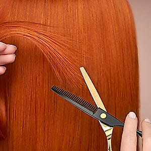 Professional Black Gold Hairdressing Scissors Stainless Steel Barber Hair Cutting Scissors Sets Salon Multifunctional Straight Shears Teeth Scissors Thinning Shears Tools for Mother Father's Gift