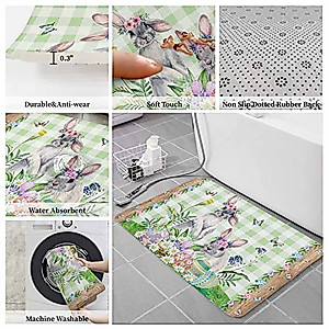 Greday Plaid Green 2 PCS Cushioned Anti-Fatigue Kitchen Mats and Rugs,Spring Holiday Colored Eggs Easter Egg Bunny Daisy Floral Absorbent 18inchx 30inch+ 18inchx 48inch