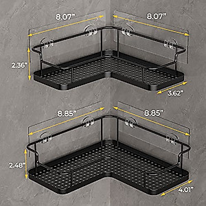Nieifi 2 Pack Adhesive Corner Shower Caddy Shelf Organizer Rack with Hooks, Rustproof Shower Shelf Basket for Inside Shower, Bathroom, Kitchen, Black