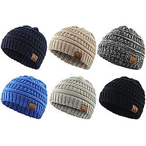 Century Star Baby Beanies for Boys Girls Knit Baby Winter Hats Soft Warm Infant Toddler Beanie Caps Cute Chunky Baby Hat 006Pcs Navy&Beige&Dark Grey&Blue&Light Grey&Black One Size