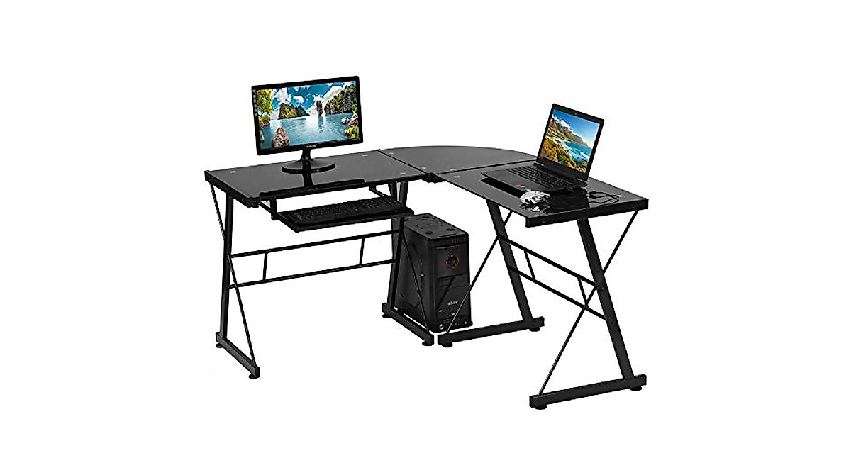 Modern L-Shaped Glass Desk for Home Office & Gaming