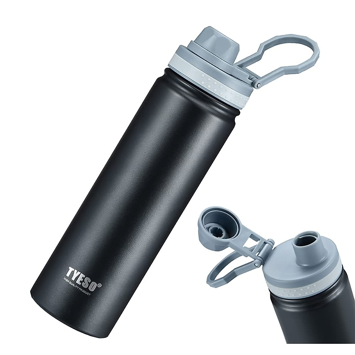 Hytodre Insulated Water Bottle,Stainless Steel Vacuum Insulated Water Bottle, Double-Wall Thermos Water Bottle with Leak Proof Spout and Handle Lid,Black,18oz