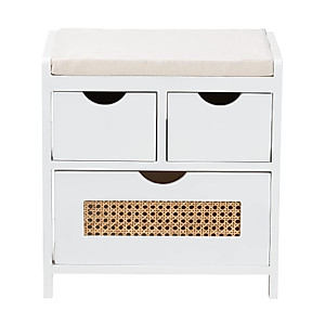 Baxton Studio Bastian Benche, 3-Drawer, Light Beige/White/Natural Brown