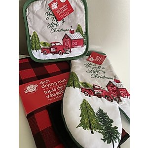 Christmas Time Have Yourself A Merry Little Christmas 4 Piece Kitchen Set: 1 Dish Drying Mat, 2 Potholders, 1 Oven Mitt