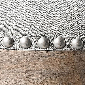 Maven Lane Adrien 26 Inch Counter Height Upholstered Backless Saddle Barstool in Reclaimed Oak Finish with Ash Grey Fabric Cushion Seat, Set of 3