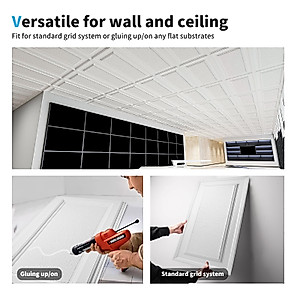 Art3d Drop Ceiling Tiles 24x48 inch White (12-Pack, 96 Sq.ft), 3D Wainscoting Panels Glue Up 2x4 FT