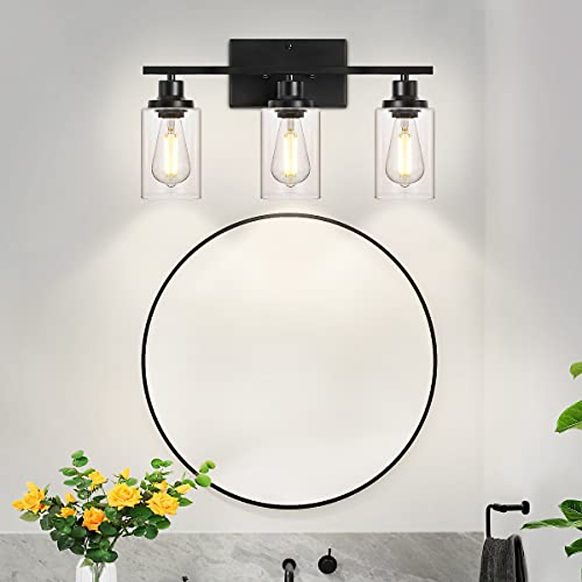 GZBEINI 3 Lights Bathroom Vanity Light Fixture Black Vanity Light Fixtures for Bathroom Above Mirror Modern Wall Sconce Light Fixture,3 Vanity Lights for Bathroom Over Mirror