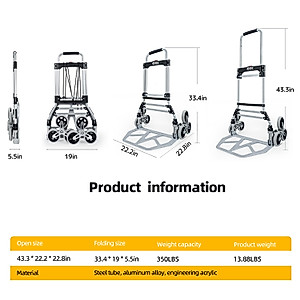 RJTEK 【Upgraded Version】 Heavy-Duty Folding Hand Truck and Dolly 350lb Capacity, Telescoping Handle, Dolly cart, Luggage Trolley Cart,Moving Dolly, Lightweight,with 2 Ropes