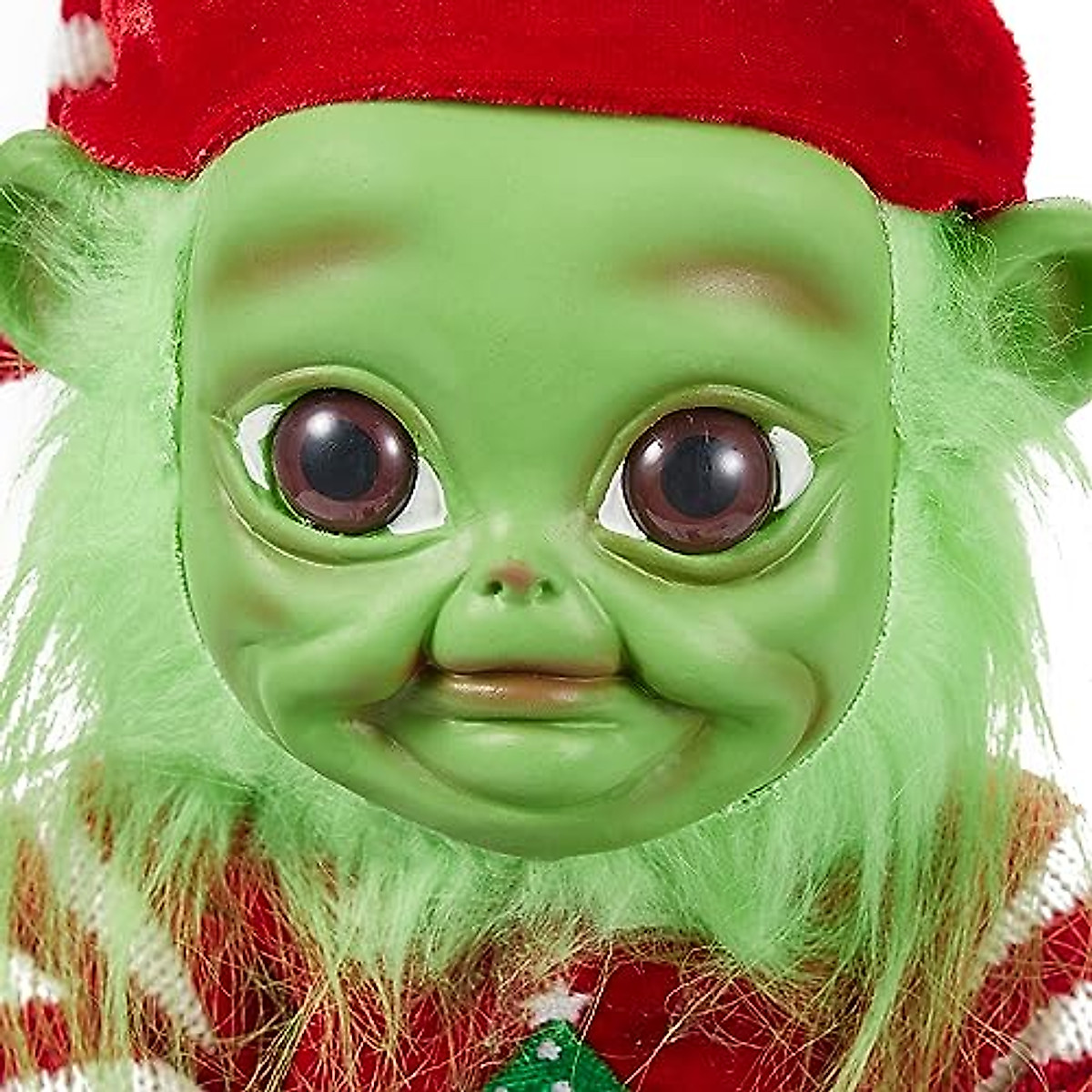TRURENDI Christmas Doll, 10'' Green Furry Monster Latex Doll with Cute Xmas Clothes, Christmas Doll Gifts Xmas Decor (Red Stripes, 28 * 20 * 20 cm)
