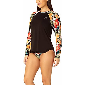 hurley Womens UPF 50+ Long Sleeve Rashguard (as1, Alpha, m, Regular, Regular, Caribbean Dreamin)