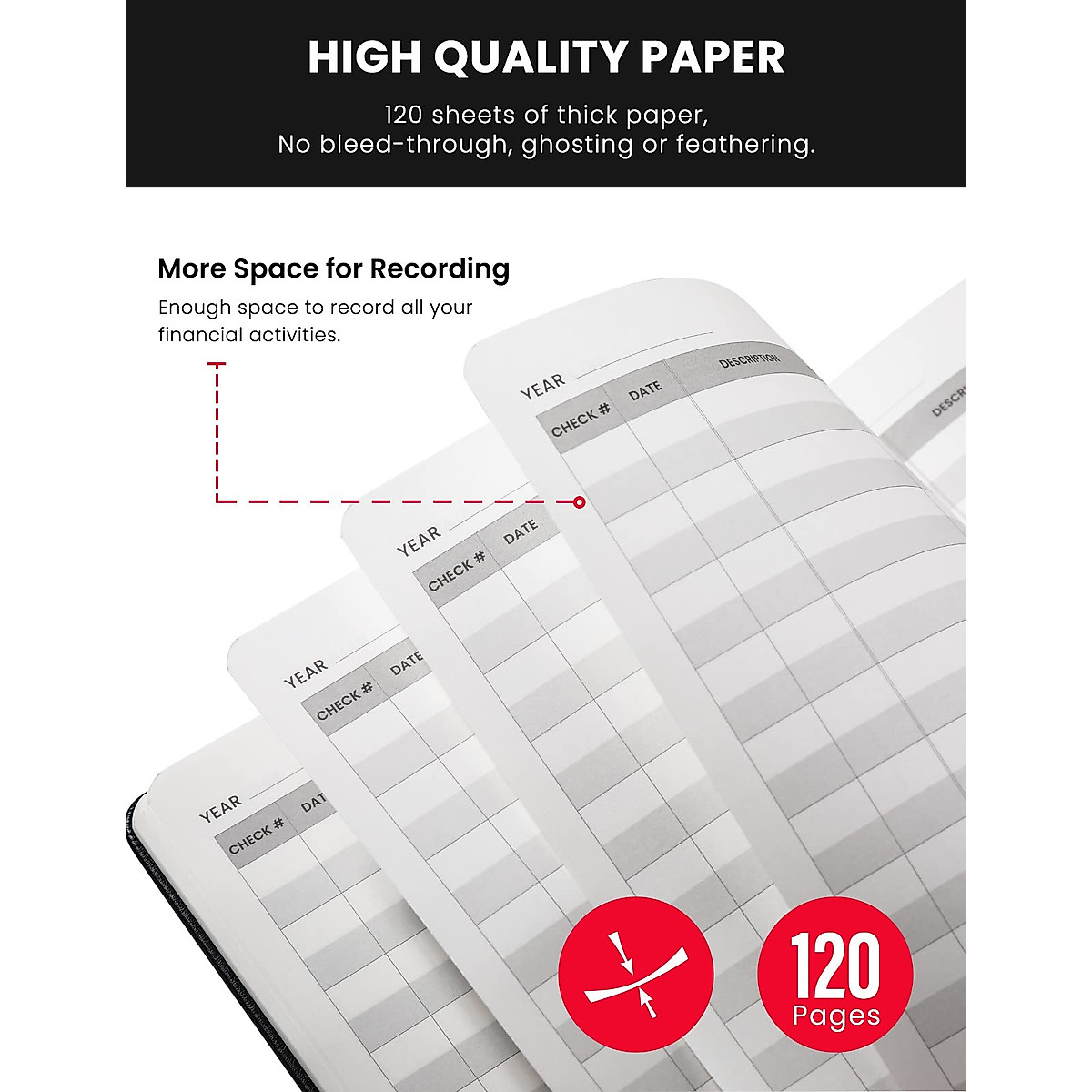 Check Registers for Personal Checkbook,Checkbook Register for Personal or Business, A5 Hardcover Registers Log to Track Payments, Deposits & Finances Transaction Black