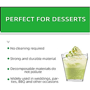 PLAZOTTA 100 Pack 3.5 oz Clear Plastic Dessert Cups with 100 Tasting Spoons, Square Parfait Appetizer Cups for Party, Weddings