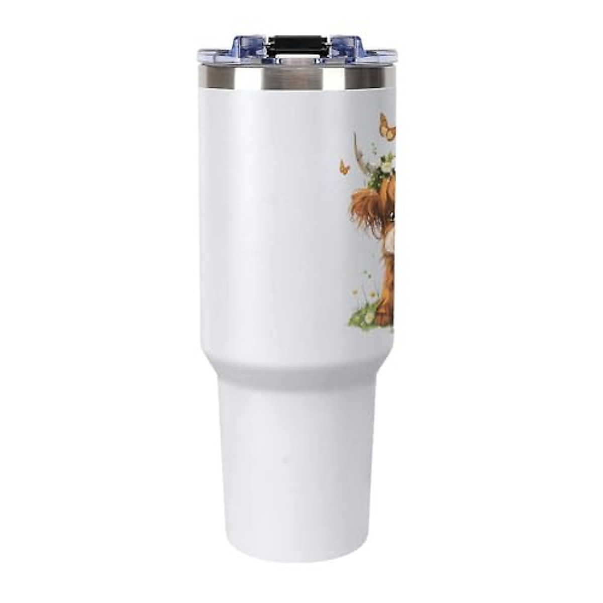 Cute Highland Cow with Flowers Insulated Tumbler with Lid And Straw Stainless Steel Travel Coffee Mug 40oz Deep Blue-style