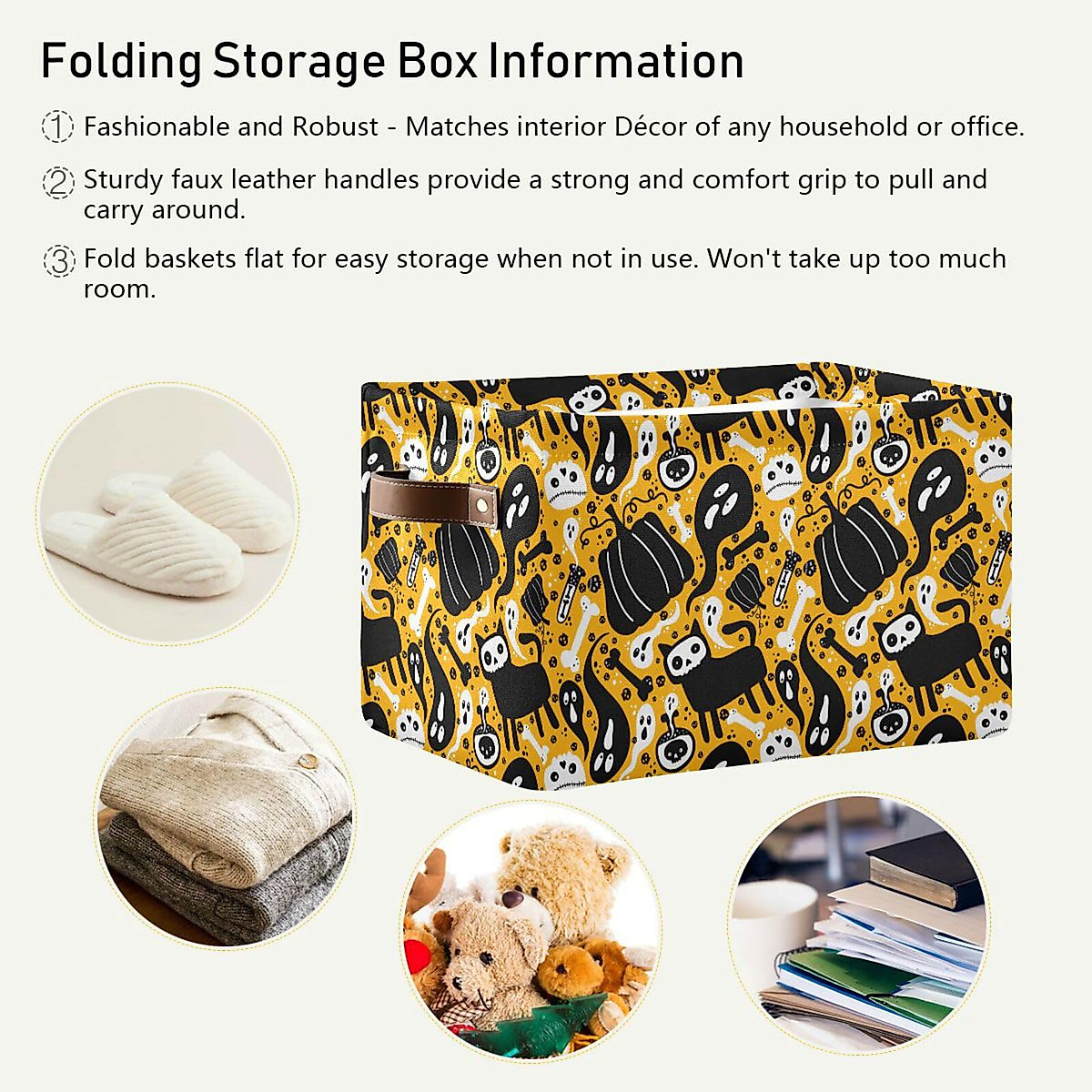 Emelivor Halloween Ghost Yellowe Storage Basket Bins Foldable Laundry Hamper Toy Storage Bins Box Organizer for Home Boys Girls Office Closet Shelf Nursery Baskets,1 pcs