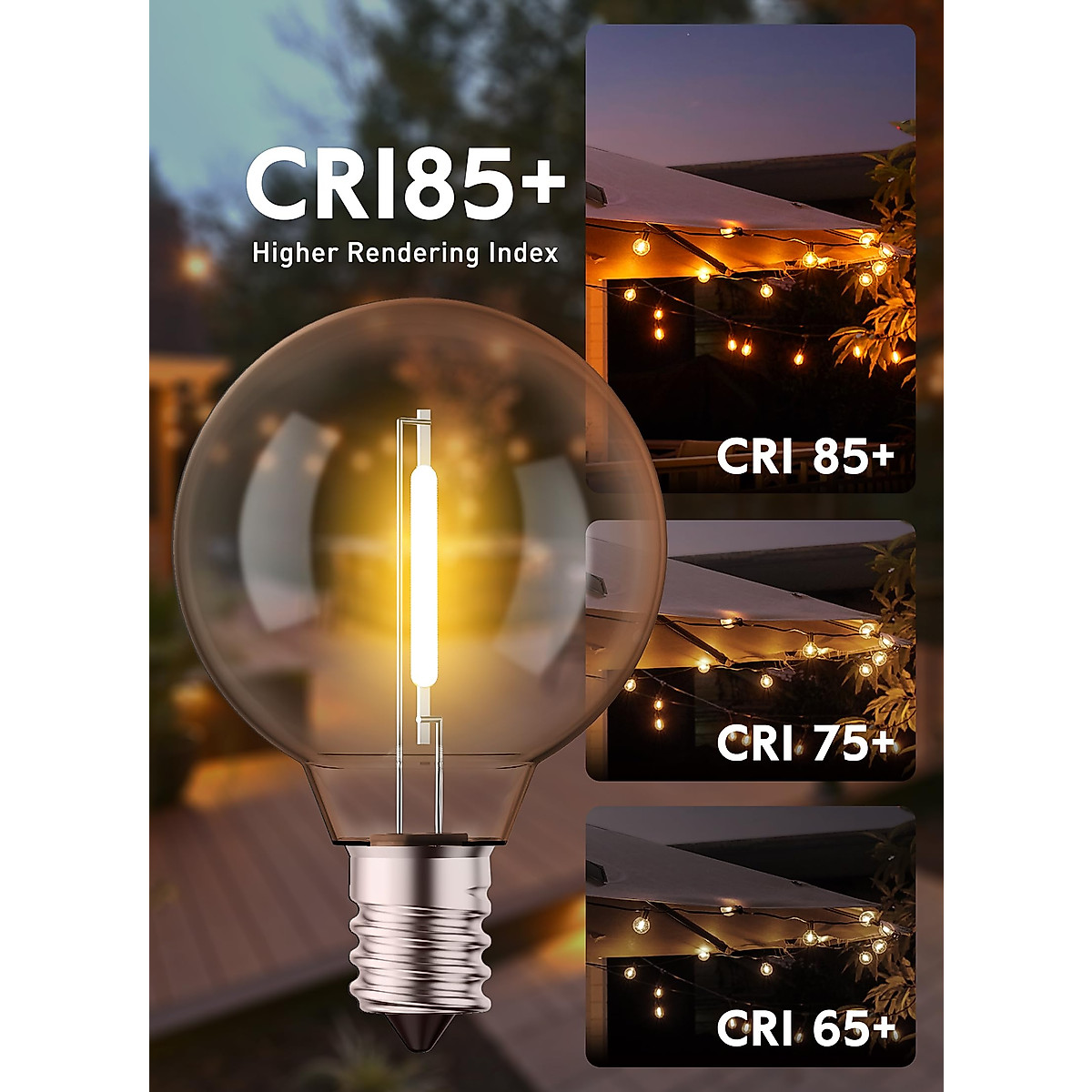 G40 Led Replacement Light Bulbs 1W Shatterproof Globe Bulb fits E12 Candelabra Screw Base, 1.5 Inch Dimmable Light Bulbs for Indoor Outdoor String Lights, Patio Cafe Decor, Warm White, 25 Pack