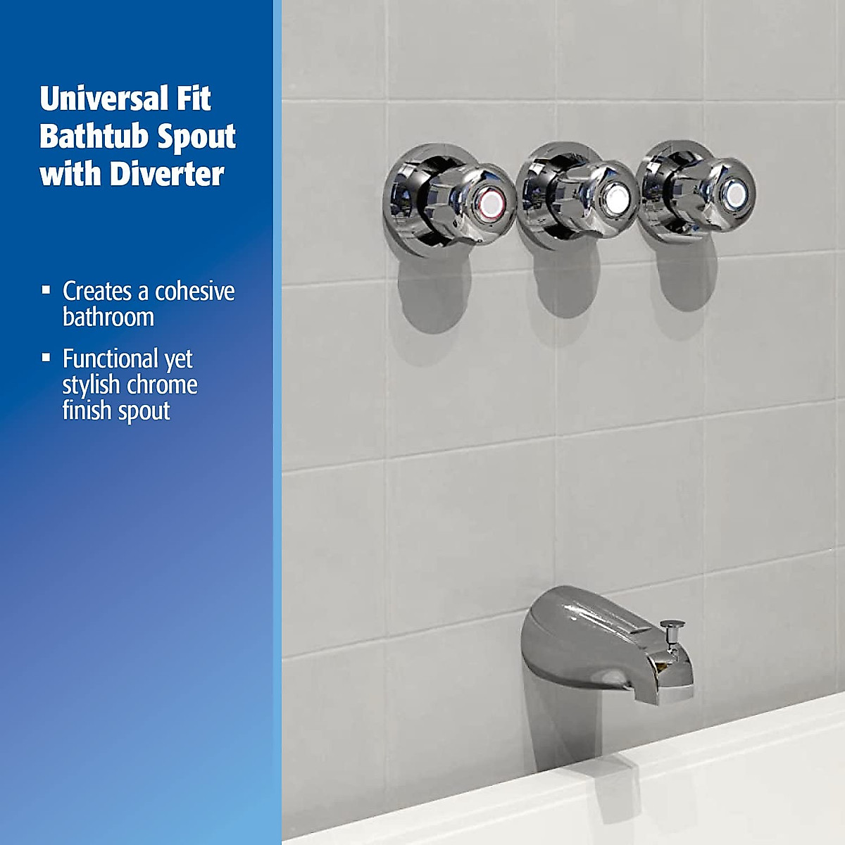 Plumb Pak Universal Fit Bathtub Spout with Diverter, Polished Chrome
