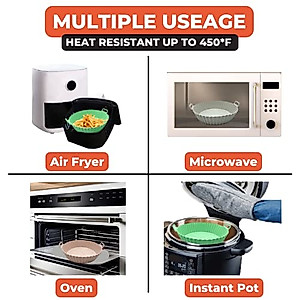 Bestiee 3-Pks Reusable Air Fryer Liners with Mitten | Fits for 3 to 7 QT | 8" Round Thick Non-Stick Food Grade Air Fryer Silicone Liners | Non-Flammable Air Fryer Liners Reusable | Green,Pink,Gray