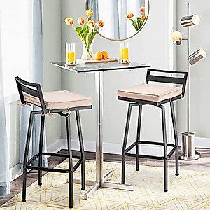 BENAROME Outdoor Swivel Metal Bar Stools Set, 27" Height Low Back Bar Stools with Cushion, Patio High Bistro Chair Set, All-Weather Resistant Indoor Outdoor Bar Chairs(2)