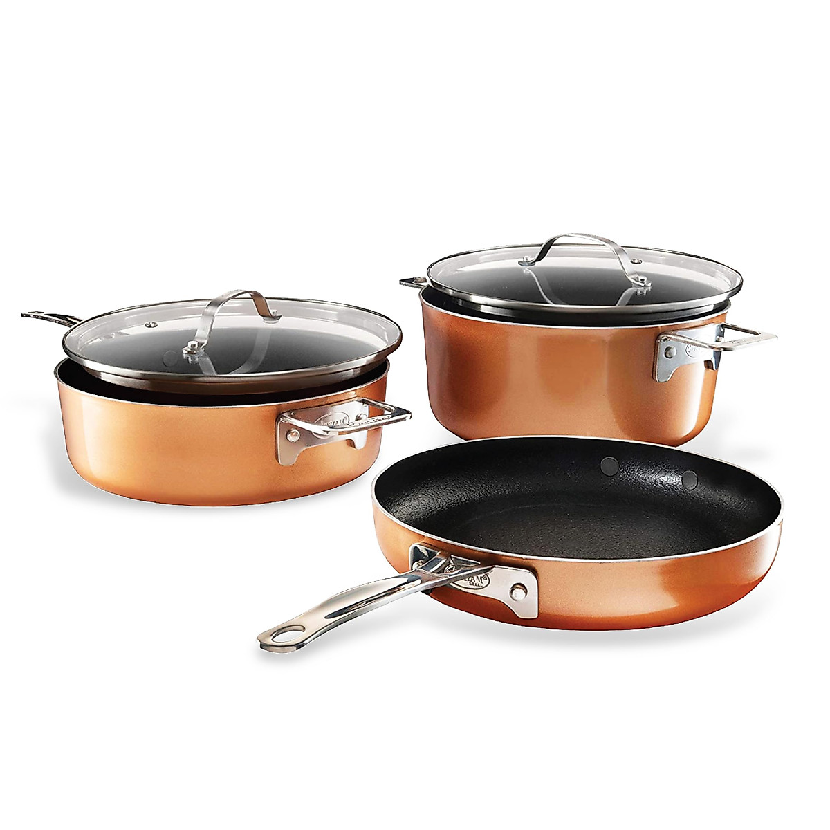 GOTHAM STEEL 5 Pc Copper Pots and Pans Set, Non Stick Cookware, Dishwasher Safe
