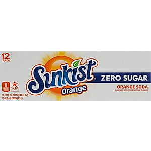 Sunkist Zero Sugar Orange Soda, 12 fl oz cans, 12 pack